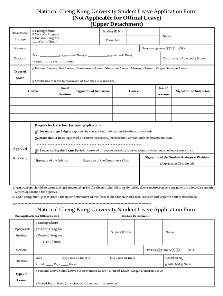 Student Leave Application System Orientation-NCKU CIVIL Doc Template | pdfFiller