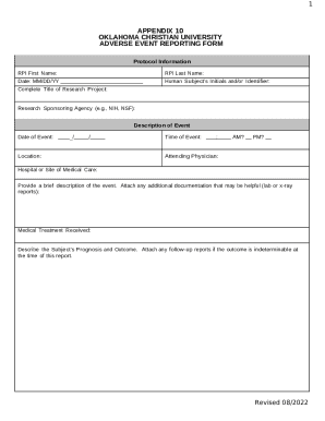Appendix 10: Adverse Event Reporting Doc Template | pdfFiller