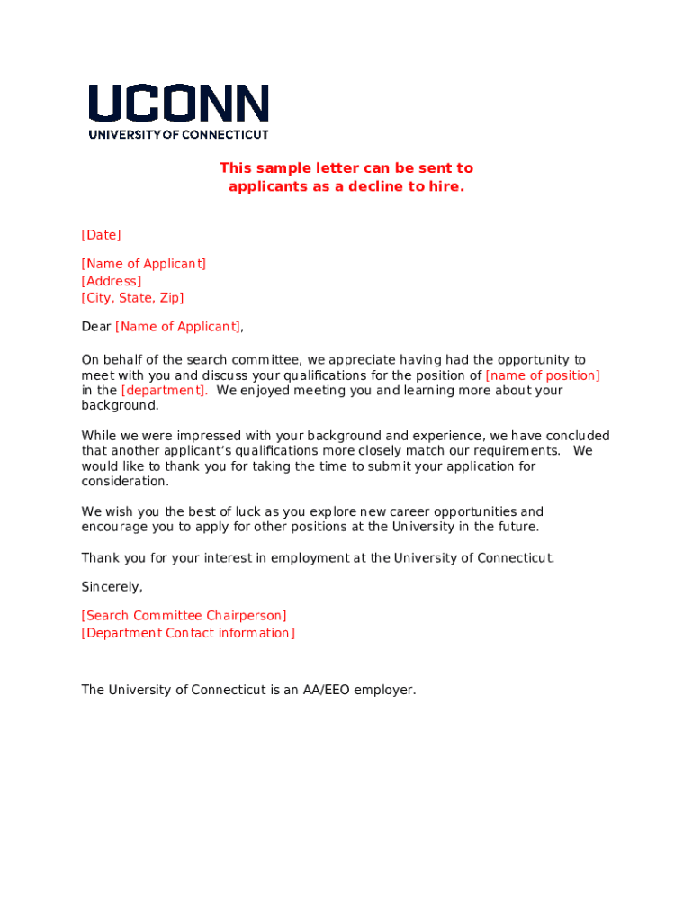 Applicant Rejection Letter TemplatePDF Docs Doc Template | pdfFiller