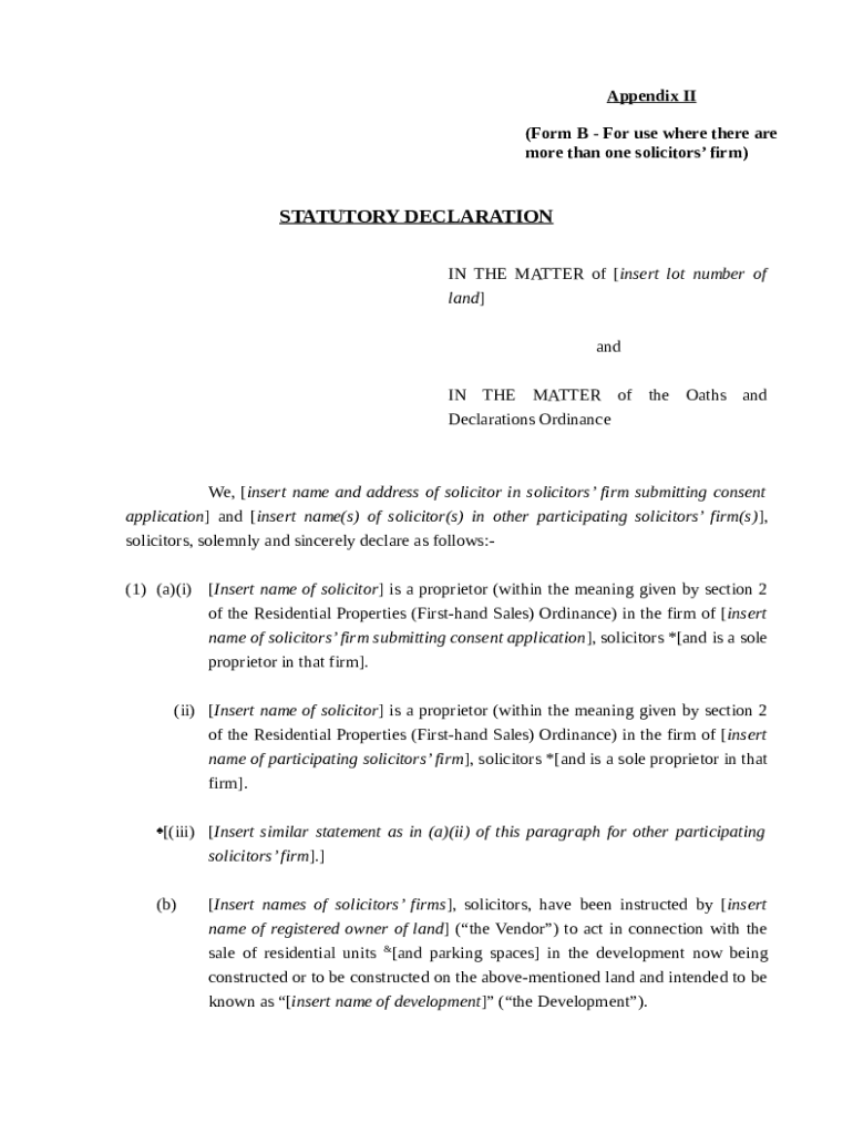 of Statutory Declaration B - Hong Kong Doc Template | pdfFiller