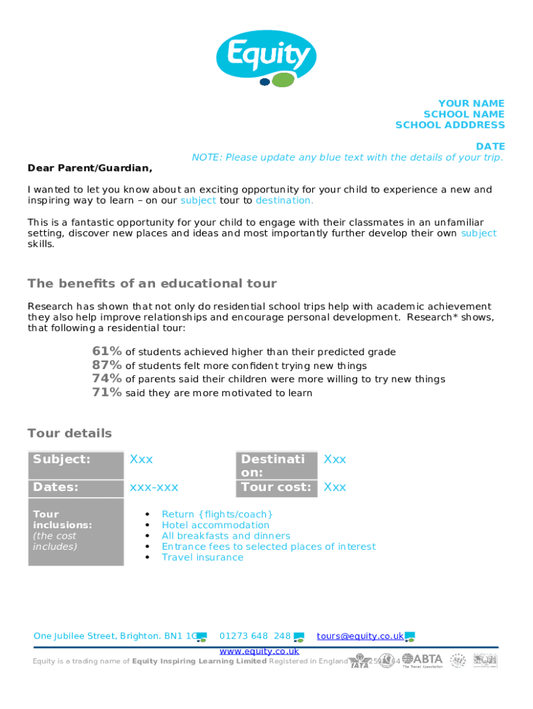 How Do I Write A School Trip Letter? Doc Template | pdfFiller