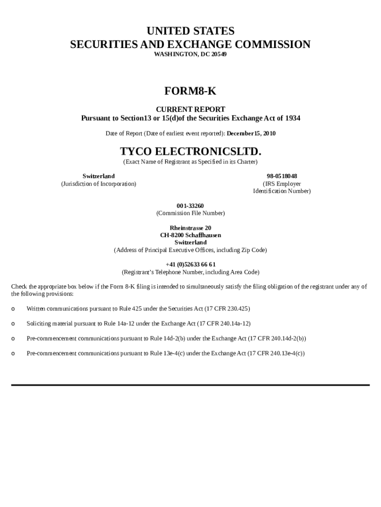 Tyco Electronics Ltd. (. EDGAR Online Pro Doc Template | pdfFiller