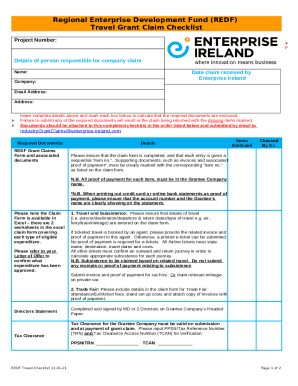 REDF Grant Claims and associated documents Doc Template | pdfFiller