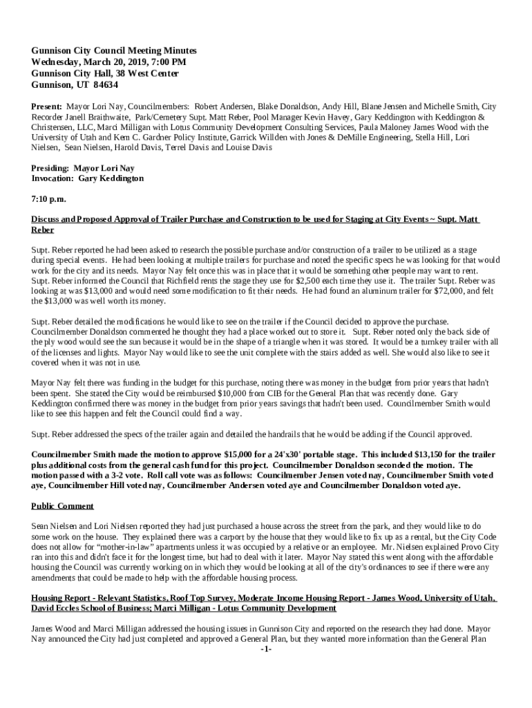 Present:Mayor Lori Nay, Councilmembers:Robert Andersen, Blake Donaldson ...