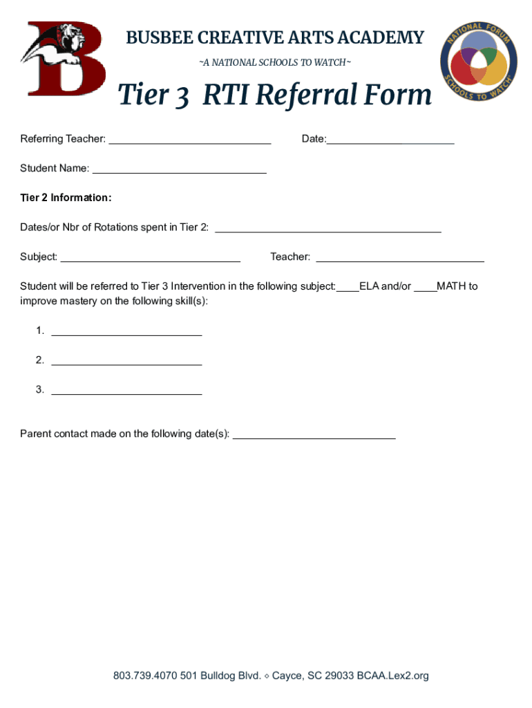 Fillable Online Tier 3RTI Referral Form Fax Email Print - pdfFiller