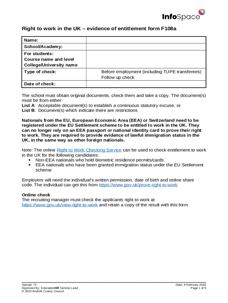 Righ to work in the UK evidence of entitlement F108a Doc Template ...
