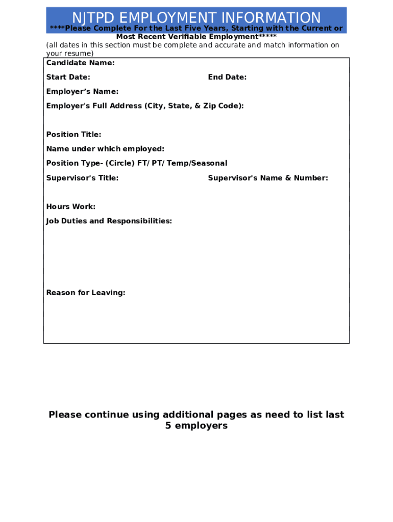 NJTPD Employment Ination Doc Template | pdfFiller