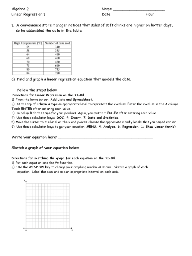 Fillable Online LINEAR REGRESSION WORKSHEET #1 Name Date Fax Email ...