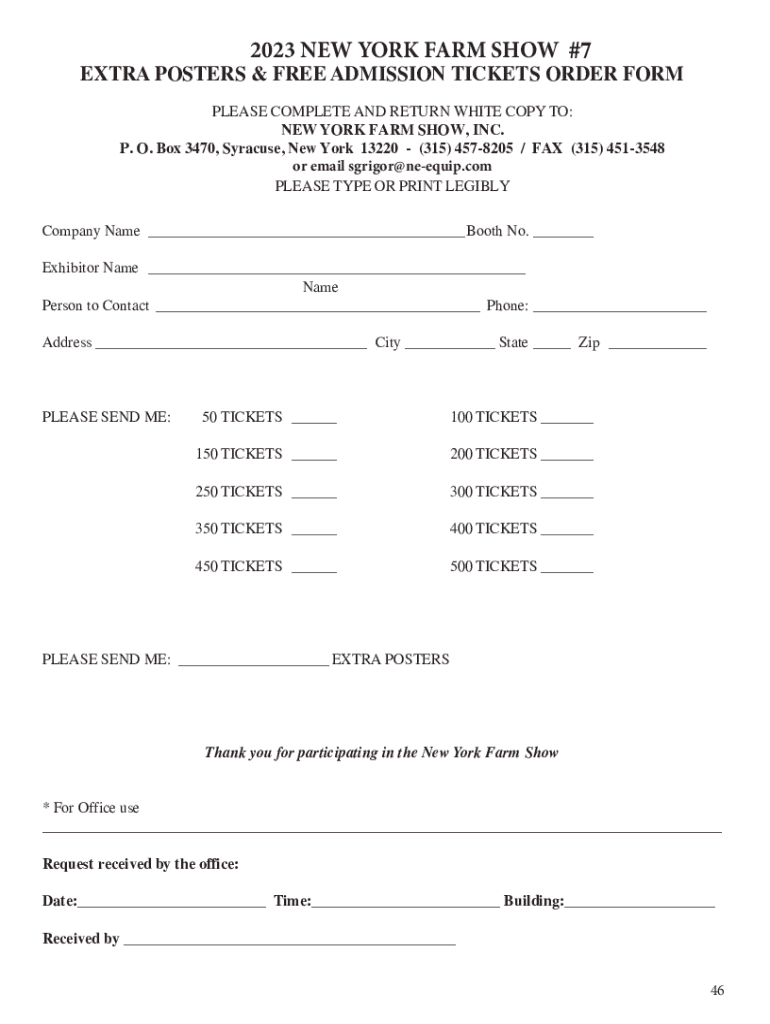 Fillable Online extra posters & free admission tickets order form Fax ...