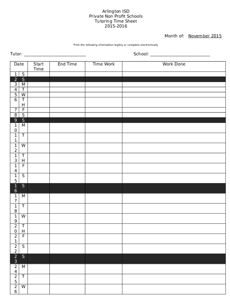 School HoursArlington ISD Doc Template | pdfFiller