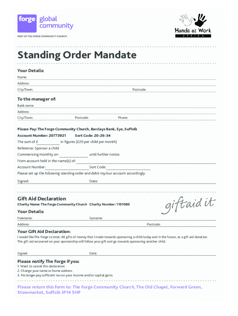 Fillable Online Standing Order Mandate Form for St. George's Church Fax ...