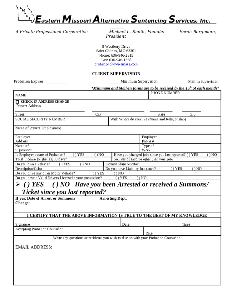 Eastern Missouri Alternative Sentencing Services Doc Template | pdfFiller