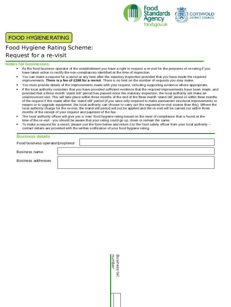 Food Hygiene Rating - Request for Revisit Doc Template | pdfFiller