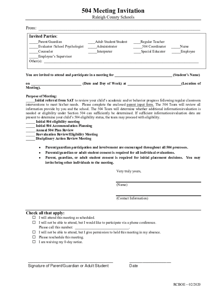 Fillable Online section 504 evaluation documentation Fax Email Print ...