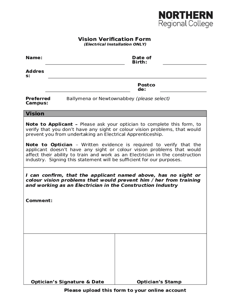 Vision Verification Doc Template | pdfFiller