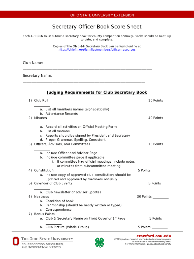 4-H Club Officer Record Book The Secretary - crawford osu Doc Template ...