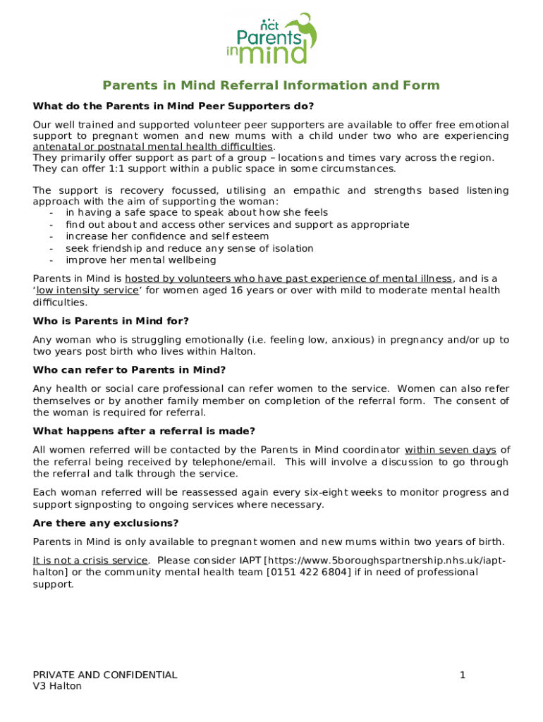 Parents in Mind Halton Info & Referral Doc Template | pdfFiller