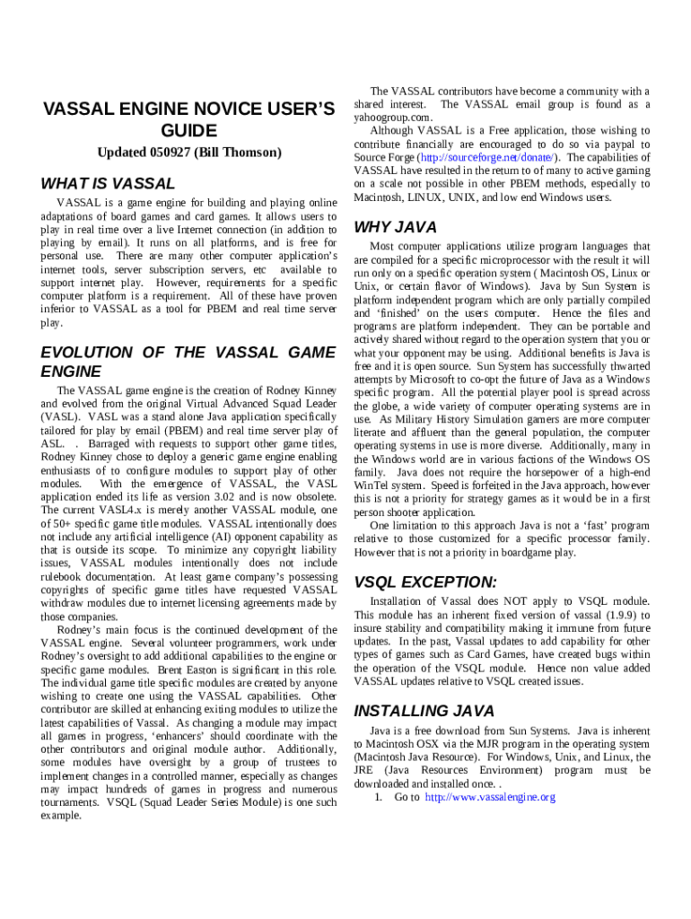 What is VASSAL Doc Template | pdfFiller