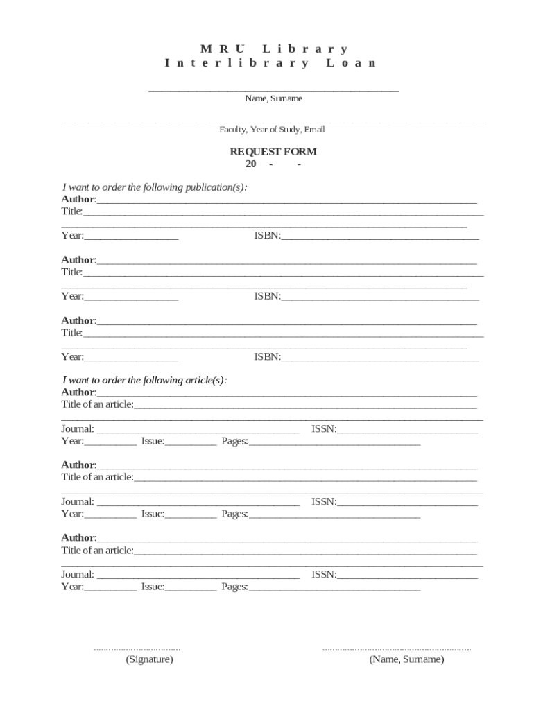 How do I submit an Interlibrary Loan (ILL) request for a book ... Doc Template | pdfFiller