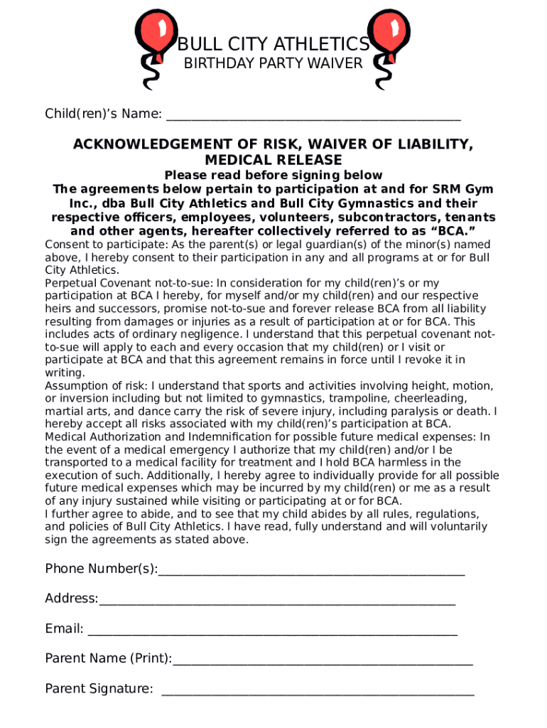 Birthday Party and Event WaiverFitness & Recreation ... Doc Template ...