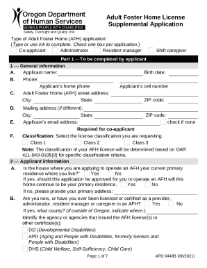 Adult Foster Home. Supplemental Application Doc Template | pdfFiller