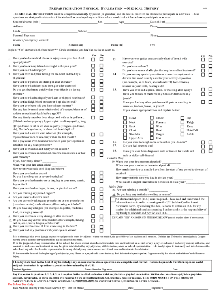 Fillable Online UIL PRE-PARTICIPATION EVALUATION FORM Fax Email Print ...