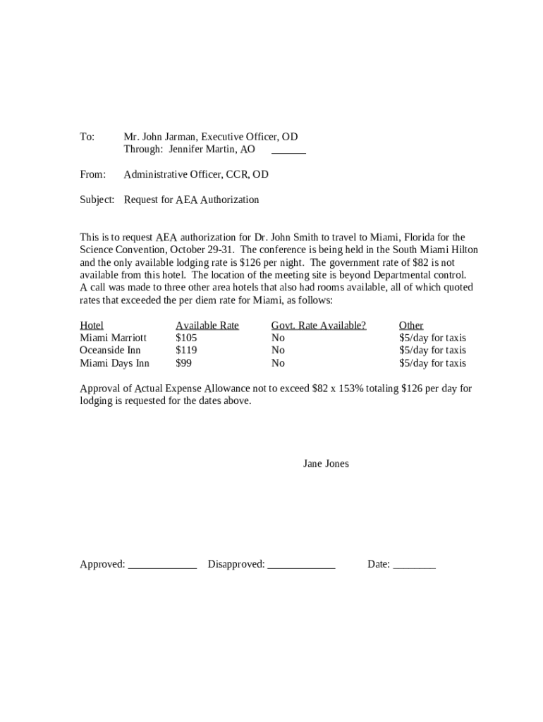 SAMPLE AEA MEMO Doc Template | pdfFiller
