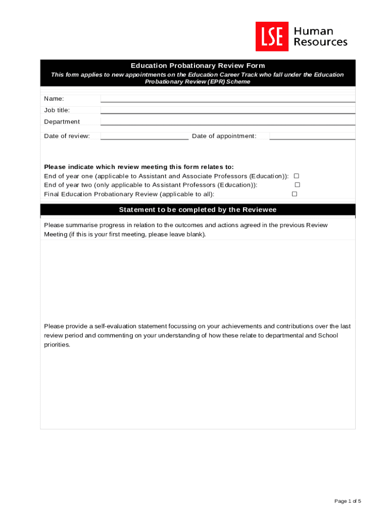 Education Probationary Review Doc Template | pdfFiller