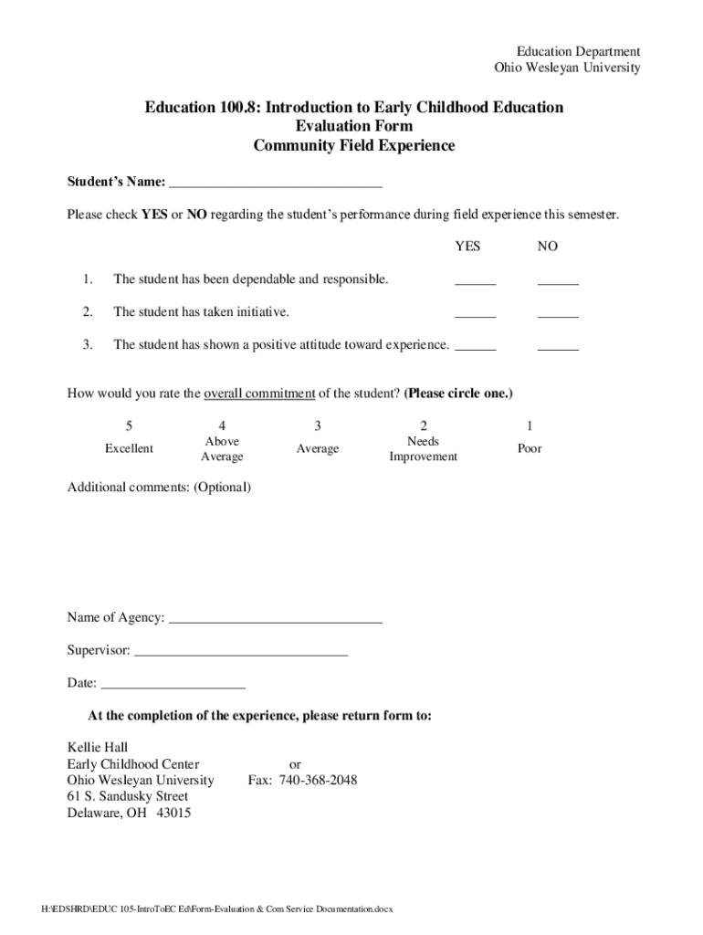 Fillable Online Introduction to Early Childhood Education Evaluation ...