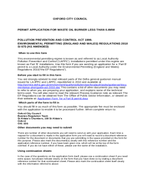 Pollution permit application sOxford City Council Doc Template | pdfFiller