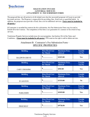 Fillable Online Exhibit D - PROPOSAL FORM Janitorial Services Fee and ...