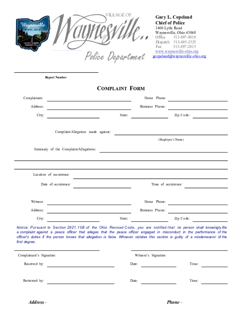 Fillable Online Police-Department-Complaint-Form-1 Fax Email Print ...