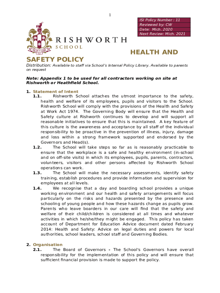 Health-and-Safety-Welfare-Policy. ... Doc Template | pdfFiller