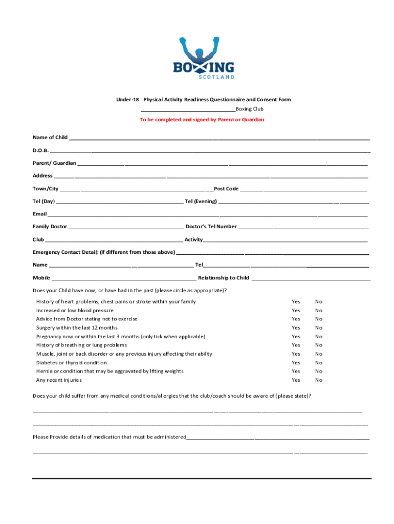 Fillable Online U18 Physical Activity Readiness Questionnaire Fax Email ...