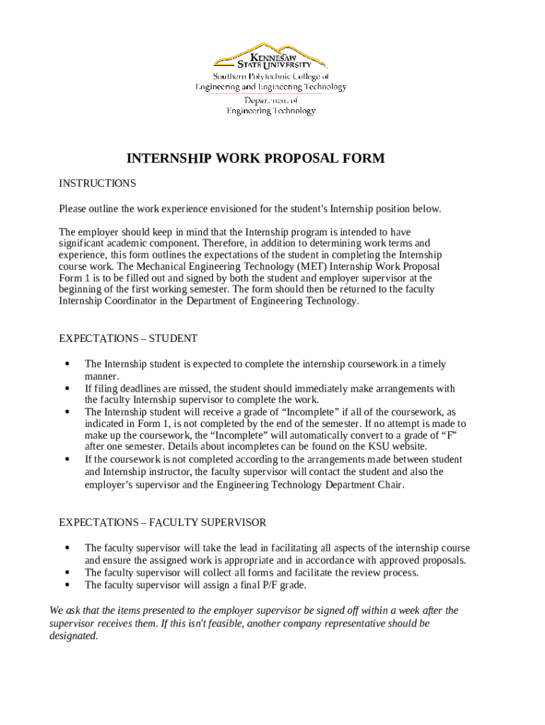 internship work proposal Doc Template | pdfFiller