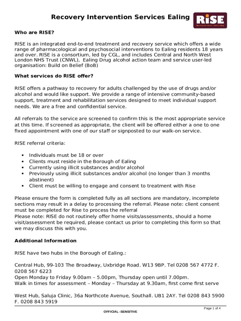 Recovery Intervention Services Ealing (RISE) - Central Hub Doc Template ...