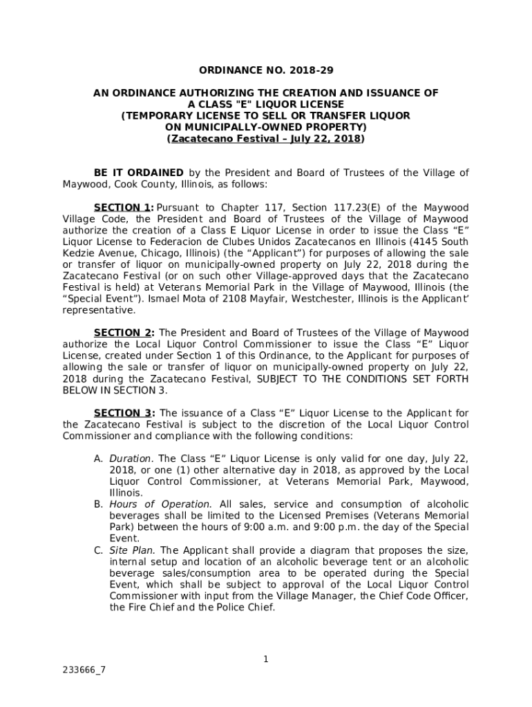 A CLASS "E" LIQUOR LICENSE Doc Template | pdfFiller