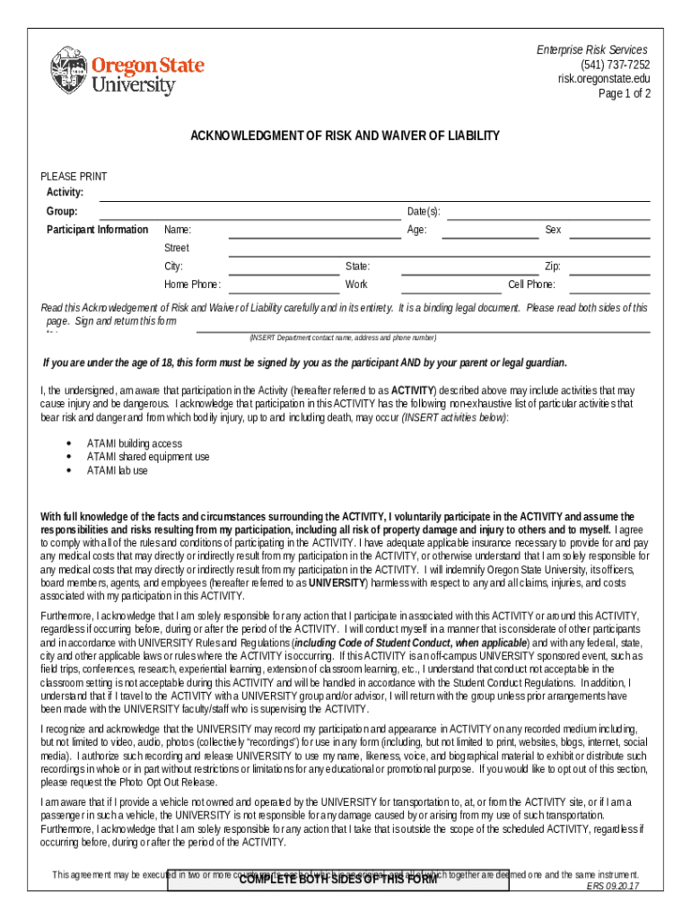 Acknowledgement of Risk and Waiver of Liability (GROUP) Doc Template ...