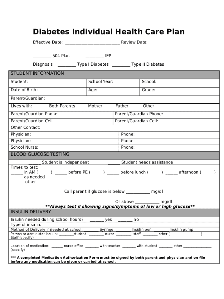 Individualized Health Care Plan (IHP) Doc Template | pdfFiller