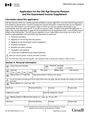 Fillable Online Application for the Old Age Security Pension. ISP3550E ...