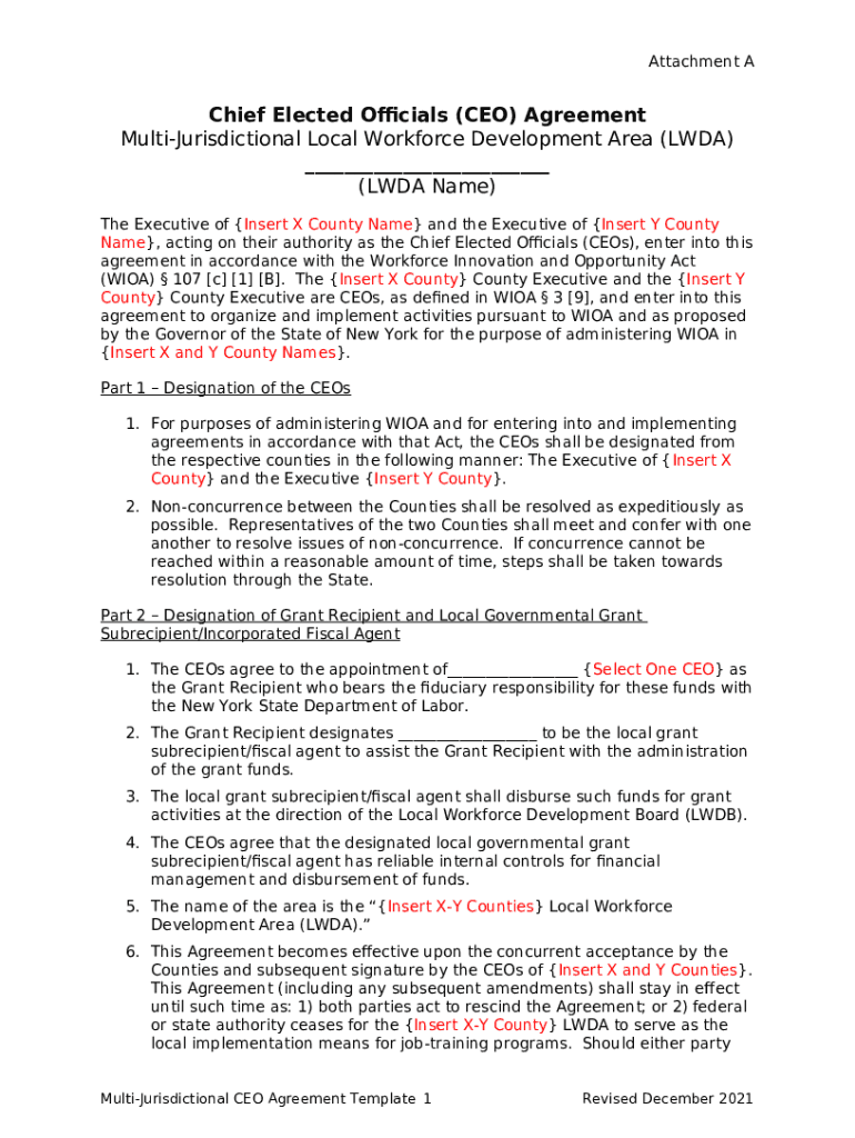 Chief Elected Official (CEO) Agreement Single County Local ... Doc ...