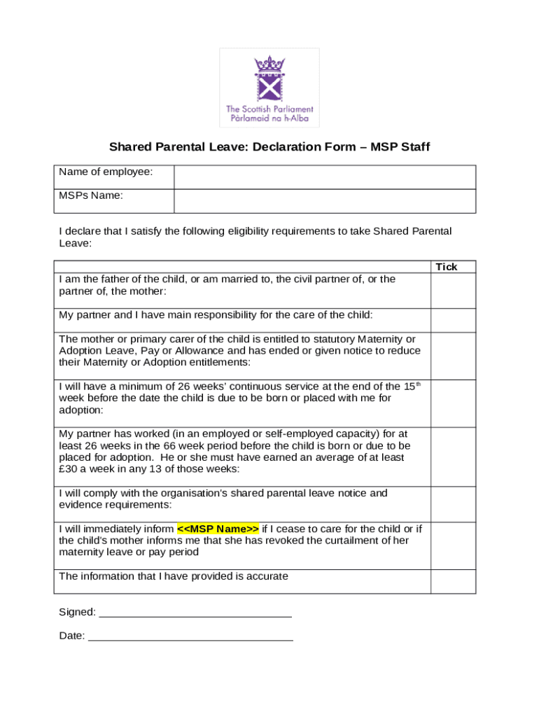 Declaration Father - MSP Staff Doc Template | pdfFiller