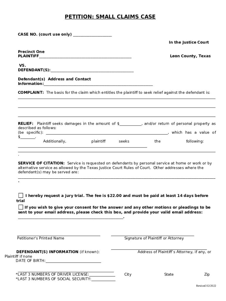defendant's answer - small claims - Leon County, Texas Doc Template ...