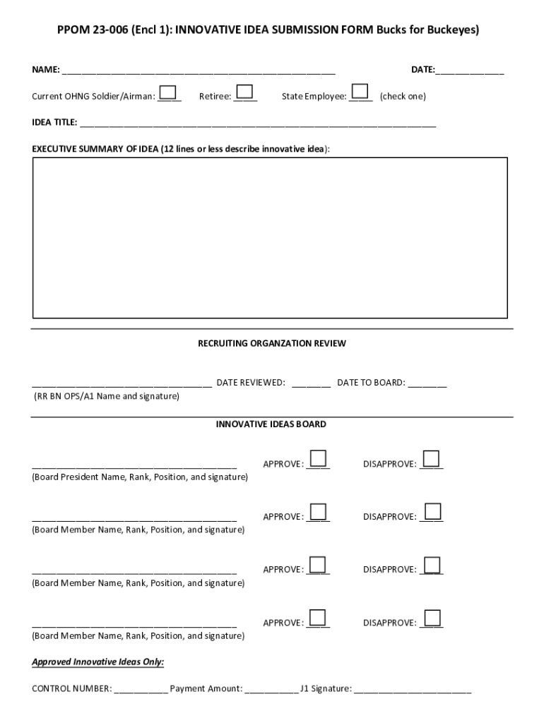 Fillable Online INNOVATIVE IDEA SUBMISSION FORM Bucks for Buckeyes Fax ...