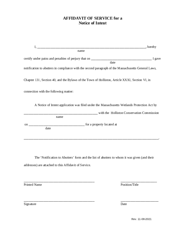 AFFIDAVIT OF SERVICE ABUTTERS - Billerica, MA Doc Template | pdfFiller