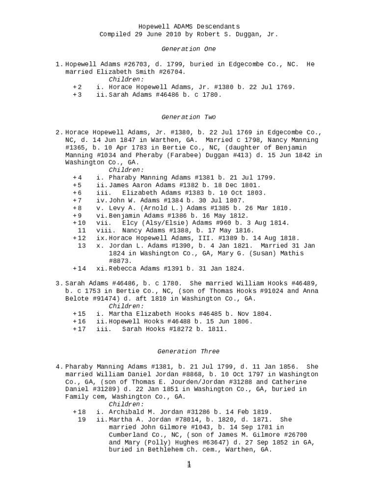 Hopewell ADAMS Descendants Doc Template | pdfFiller