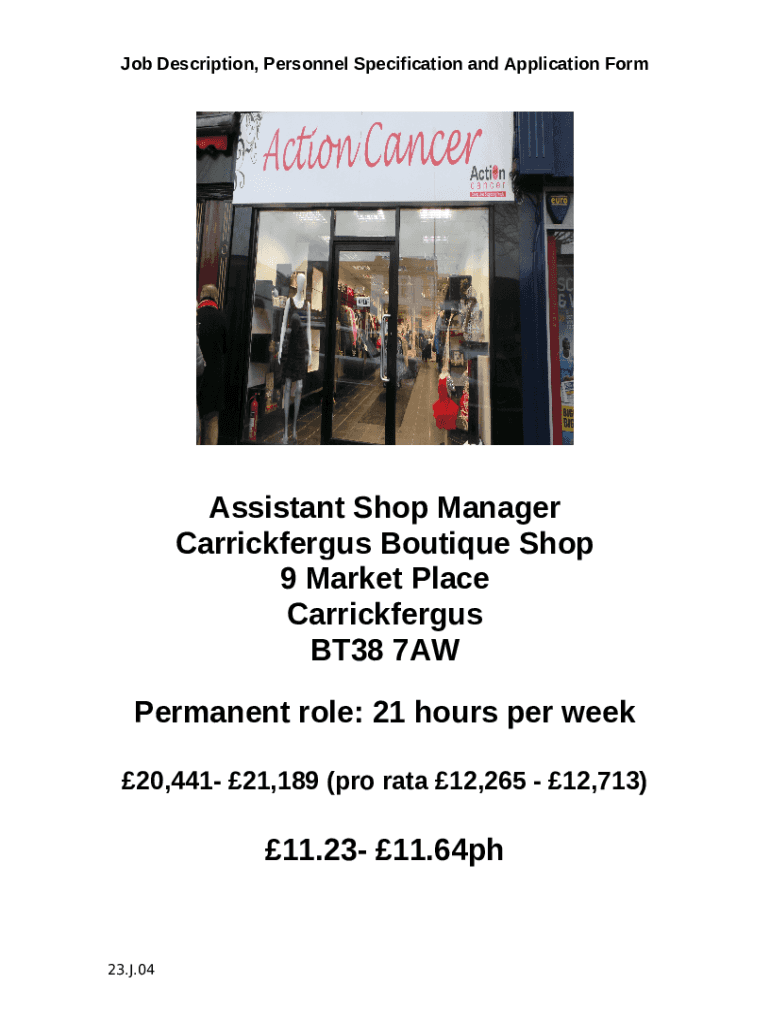 Job Description, Personnel Specification and Application Doc Template ...