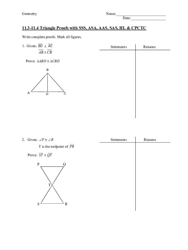 Fillable Online 11.3-11.4 Triangle Proofs with SSS, ASA, AAS, SAS, HL ...
