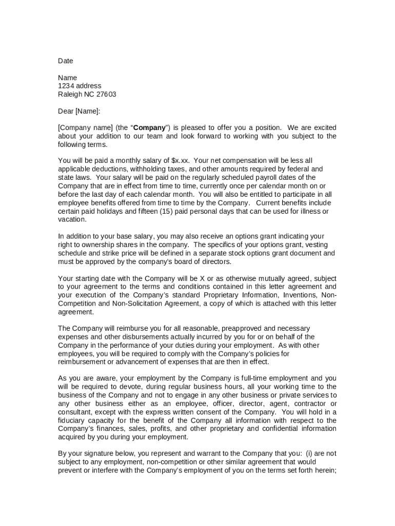 Sample Offer Letter Template Doc Template | pdfFiller