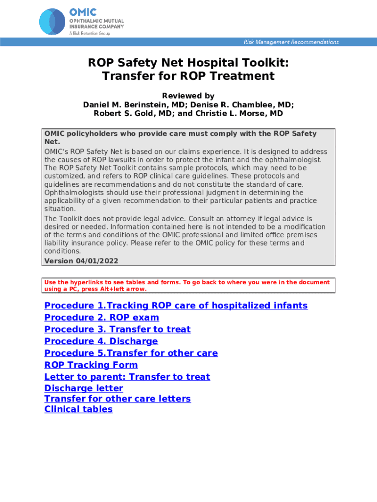 ROP Safety Net Hospital Toolkit: Doc Template | pdfFiller